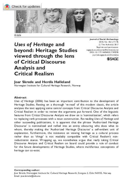 (PDF) Uses of Heritage and beyond: Heritage Studies viewed through the ...