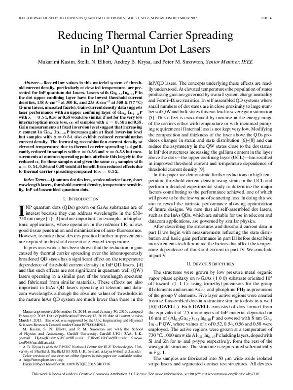 (PDF) Reducing Thermal Carrier Spreading in InP Quantum Dot Lasers