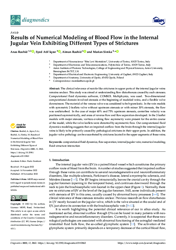 (PDF) Blood Flow Disturbances in Jugular Vein Stenosis