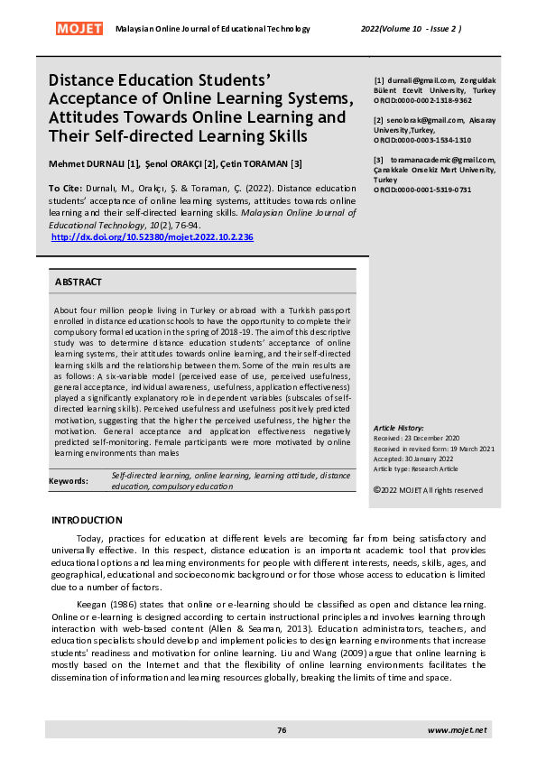 (PDF) Distance Education Students' Acceptance of Online Learning ...