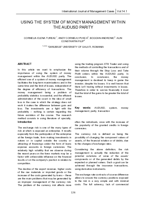 (PDF) Using the System of Money Management Within the Audusd Parity