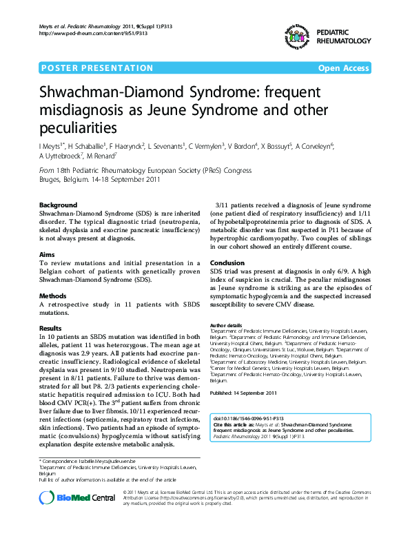 (PDF) Shwachman-Diamond Syndrome: frequent misdiagnosis as Jeune ...