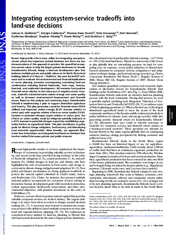 (PDF) Integrating ecosystem-service tradeoffs into land-use decisions