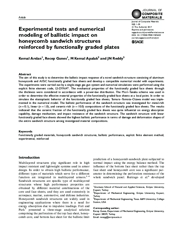 Pdf Experimental Tests And Numerical Modeling Of Ballistic Impact On Honeycomb Sandwich