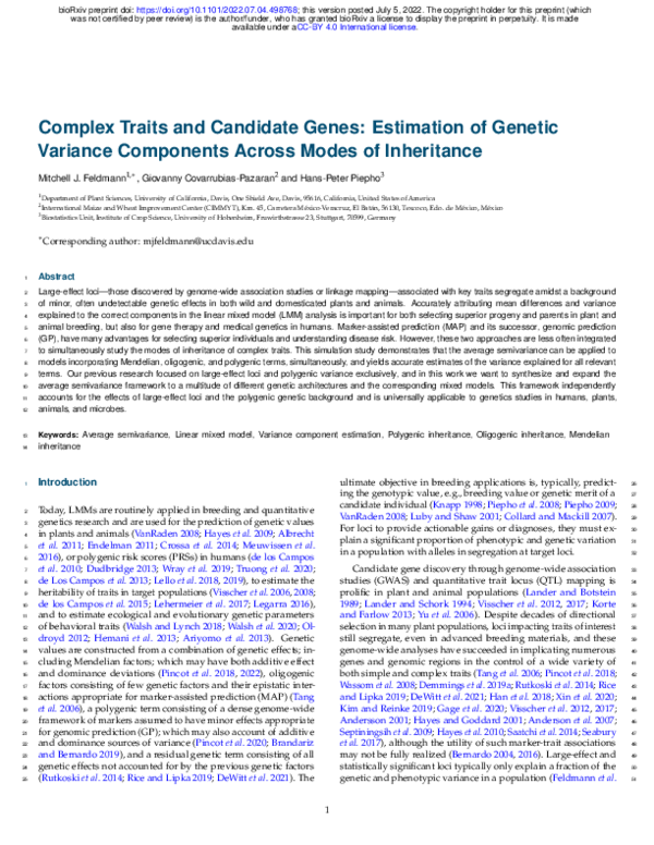 (PDF) Complex Traits and Candidate Genes: Estimation of Genetic Variance Components Across Modes ...