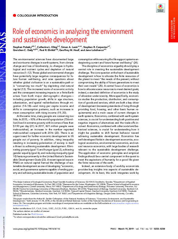 (PDF) Role of economics in analyzing the environment and sustainable ...
