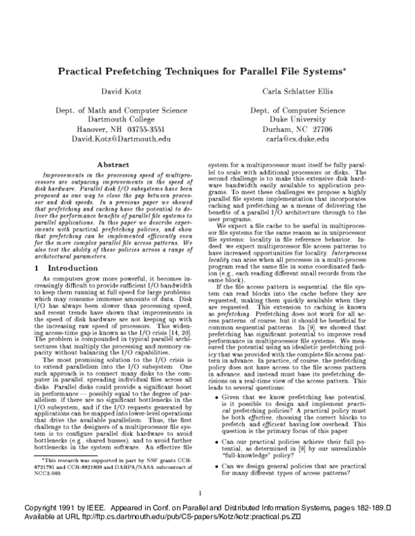 (PDF) Practical Prefetching Techniques for Parallel File Systems