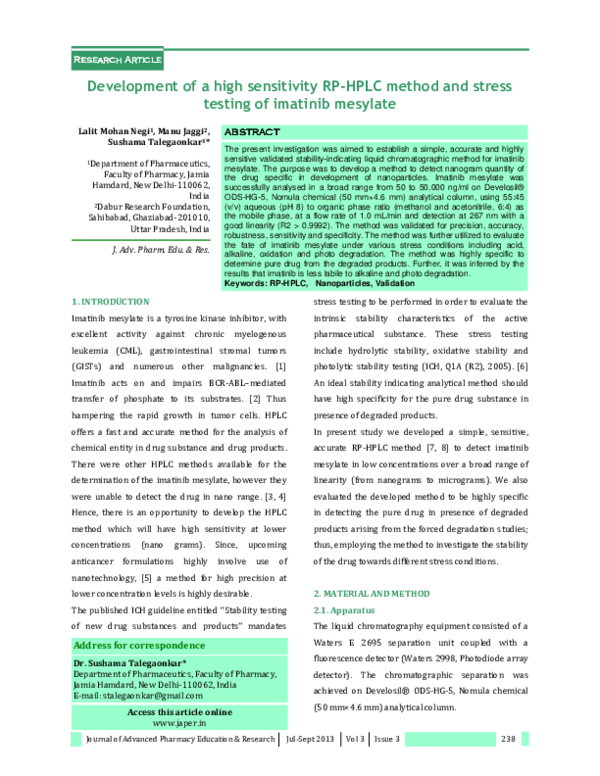 (PDF) Development of a high sensitivity RP-HPLC method and stress ...