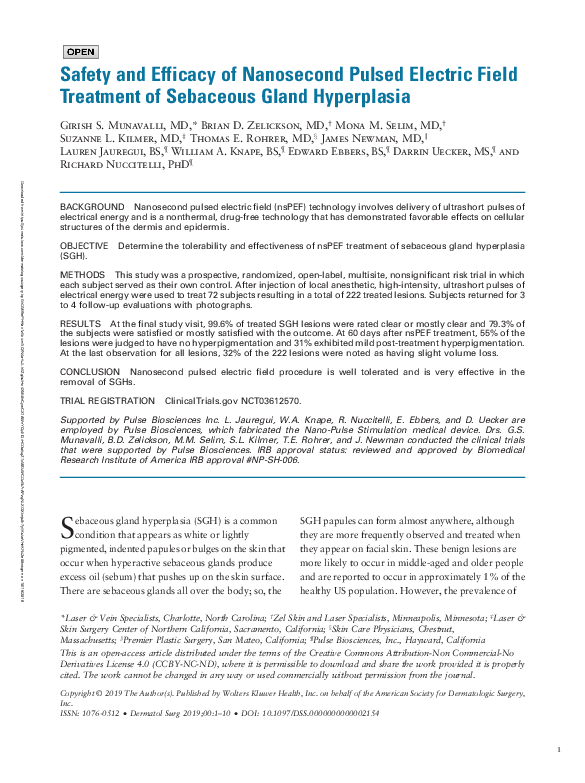 (PDF) Safety and Efficacy of Nanosecond Pulsed Electric Field Treatment ...