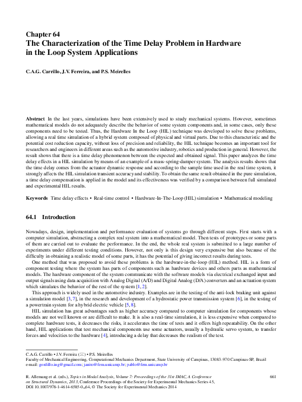 (PDF) The Characterization of the Time Delay Problem in Hardware in the Loop System Applications