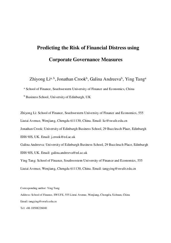 Predicting the risk of financial distress using corporate governance ...