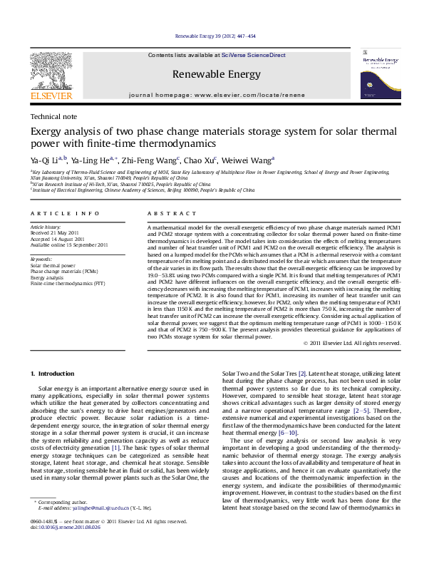 (PDF) Exergy analysis of two phase change materials storage system for ...