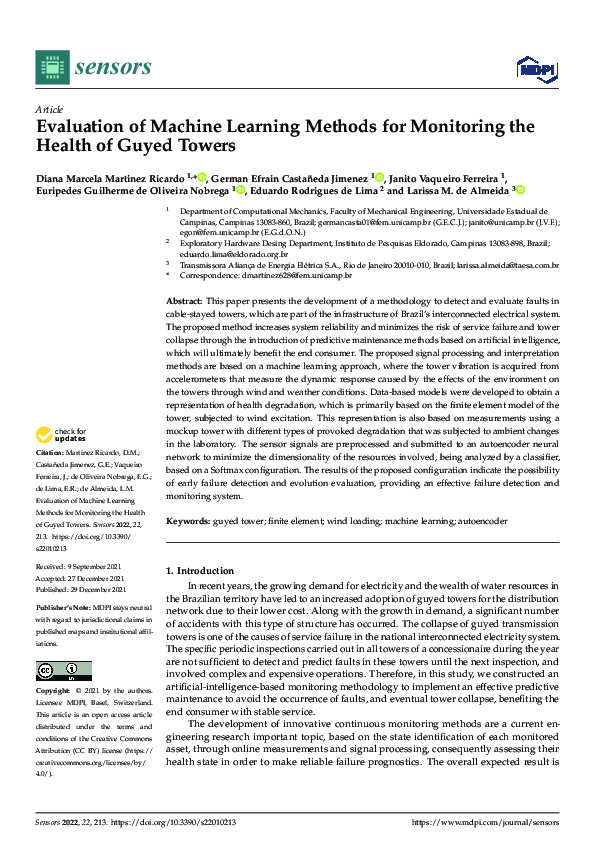 (PDF) Evaluation of Machine Learning Methods for Monitoring the Health ...
