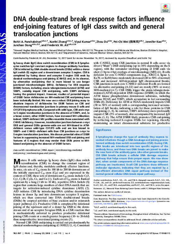 (PDF) DNA double-strand break response factors influence end-joining features of IgH class ...