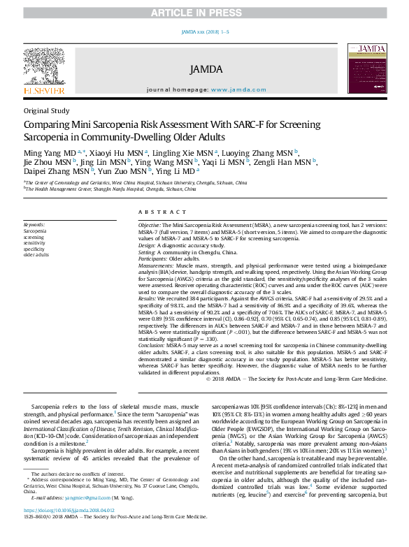(PDF) Comparing Mini Sarcopenia Risk Assessment With SARC-F for ...