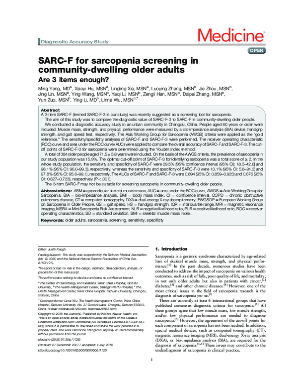(PDF) SARC-F for sarcopenia screening in community-dwelling older ...