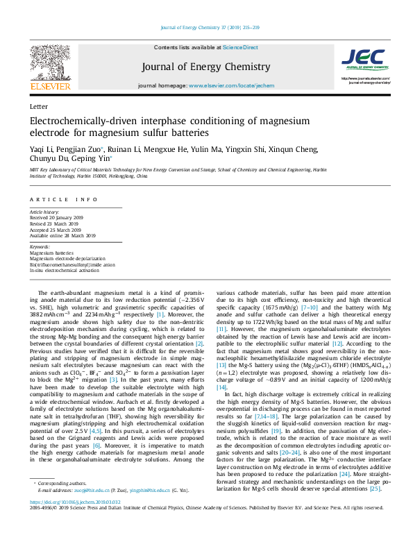 (PDF) Electrochemically-driven interphase conditioning of magnesium ...