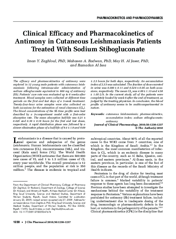 (PDF) Clinical Efficacy and Pharmacokinetics of Antimony in Cutaneous ...