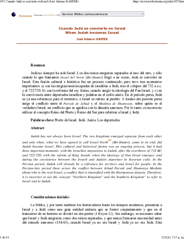 (PDF) RELaT nº 457. José Ademar KAEFER – Cuando Judá se convierte en ...