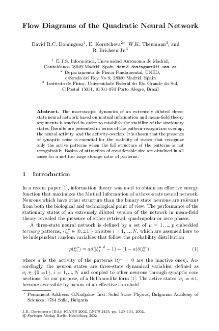 (PDF) Flow Diagrams of the Quadratic Neural Network | Elka Korutcheva - Academia.edu