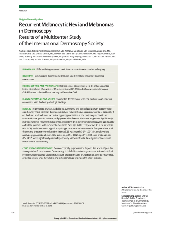 (PDF) Recurrent Melanocytic Nevi and Melanomas in Dermoscopy