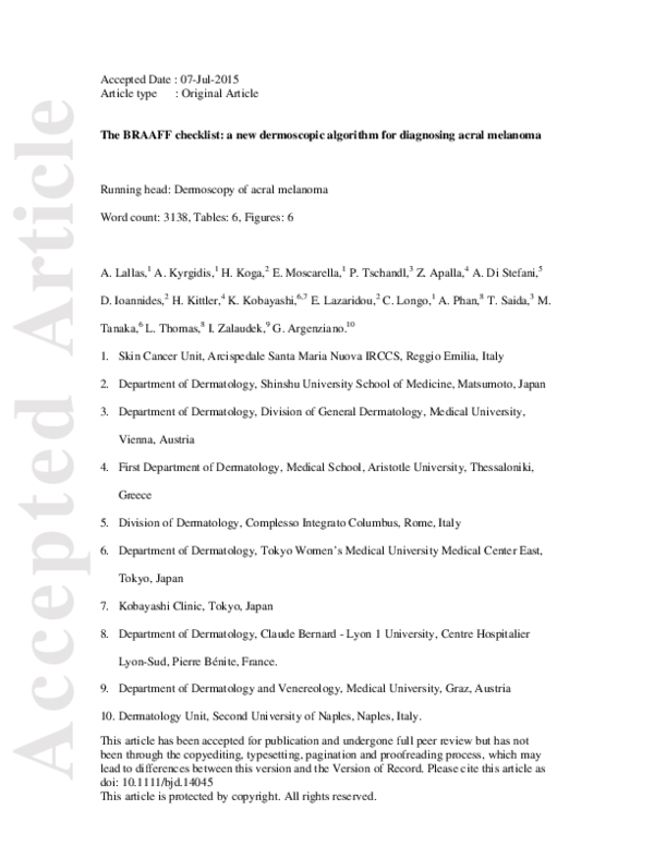 Pdf The Braaff Checklist A New Dermoscopic Algorithm For Diagnosing