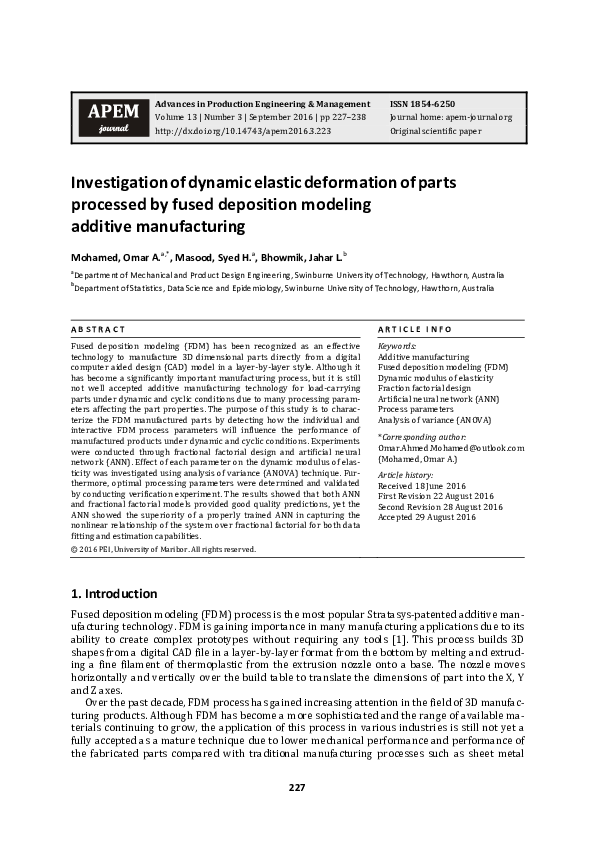(PDF) Investigation of dynamic elastic deformation of parts processed by fused deposition ...