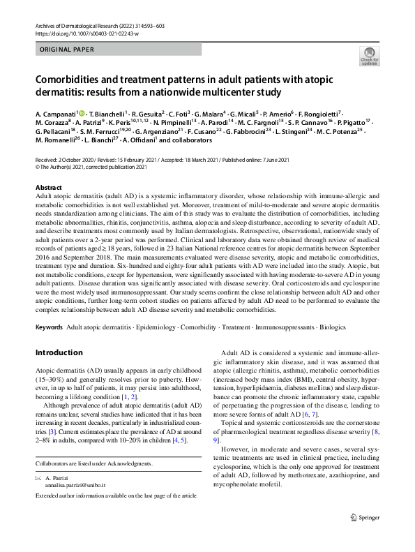 (PDF) Comorbidities and treatment patterns in adult patients with atopic dermatitis: results ...