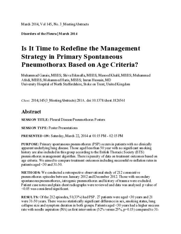 (PDF) Age-Based Management in Primary Pneumothorax