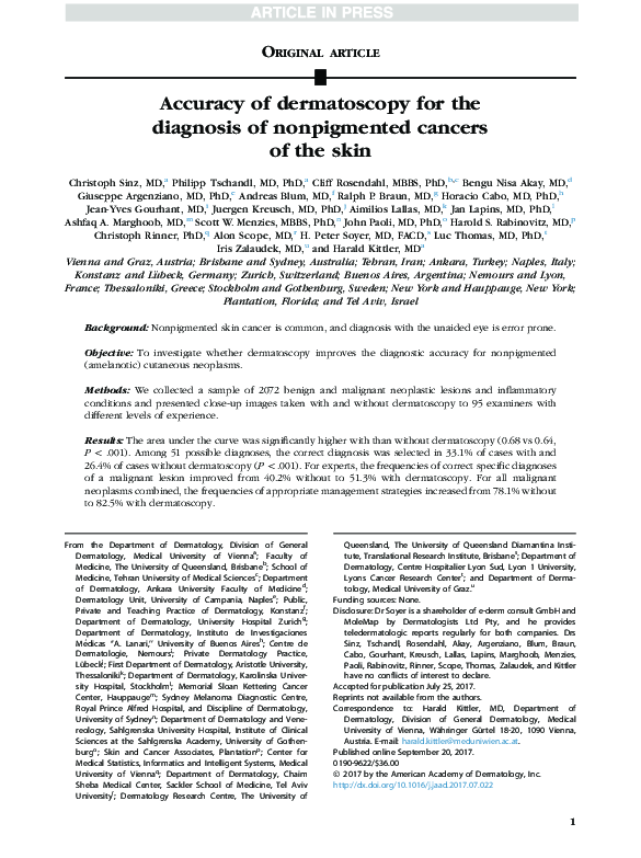 (PDF) Accuracy of dermatoscopy for the diagnosis of nonpigmented ...