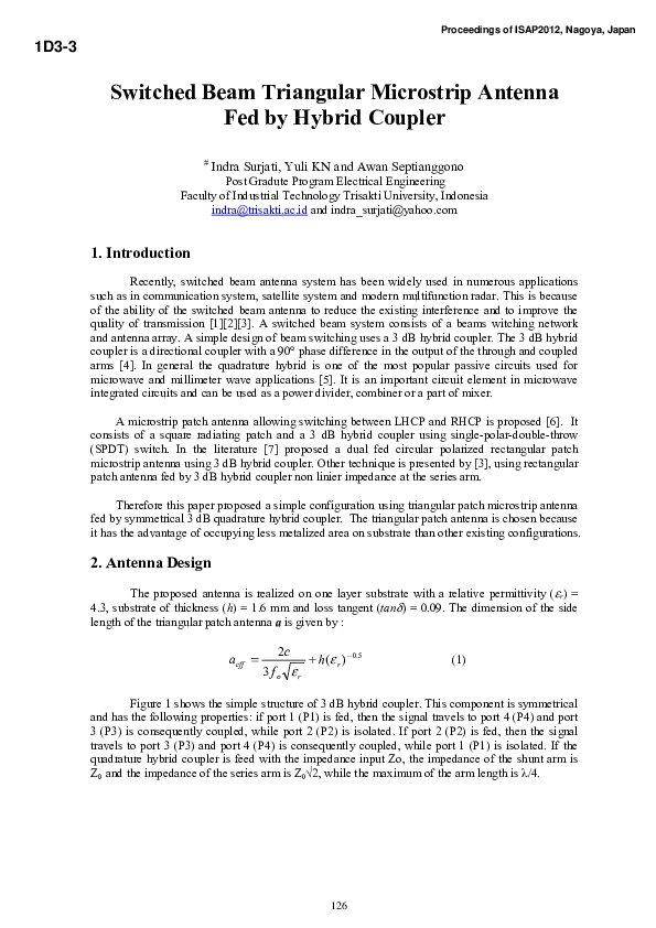 (PDF) Switched Beam Triangular Microstrip Antenna Fed by Hybrid Coupler ...