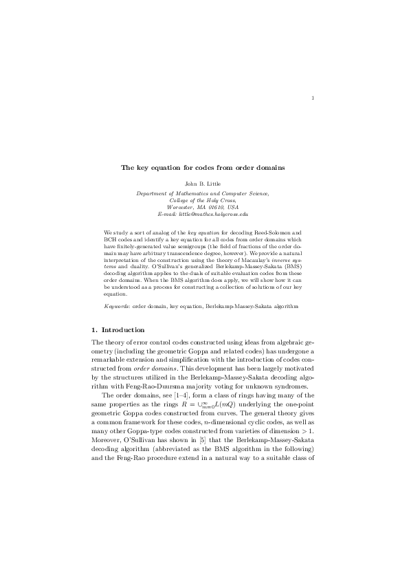 (PDF) The key equation for codes from order domains