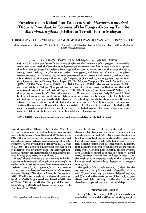 (PDF) Prevalence of a Koinobiont Endoparasitoid Misotermes mindeni ...
