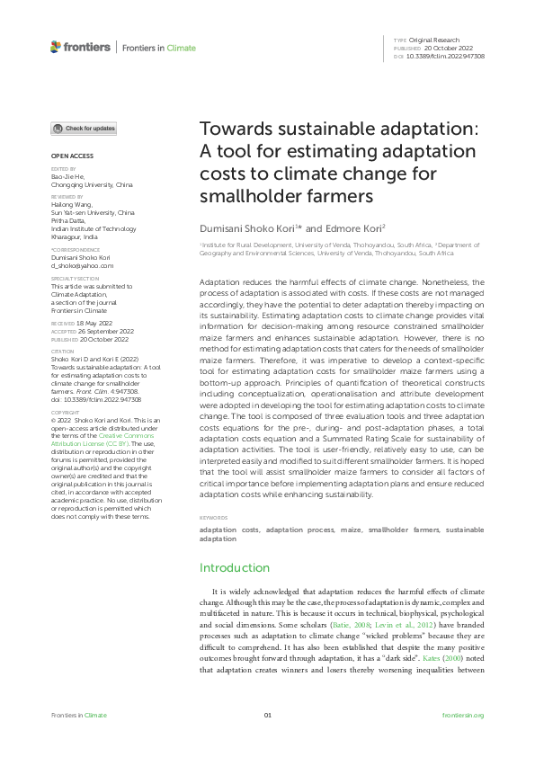 (PDF) Towards sustainable adaptation: A tool for estimating adaptation ...