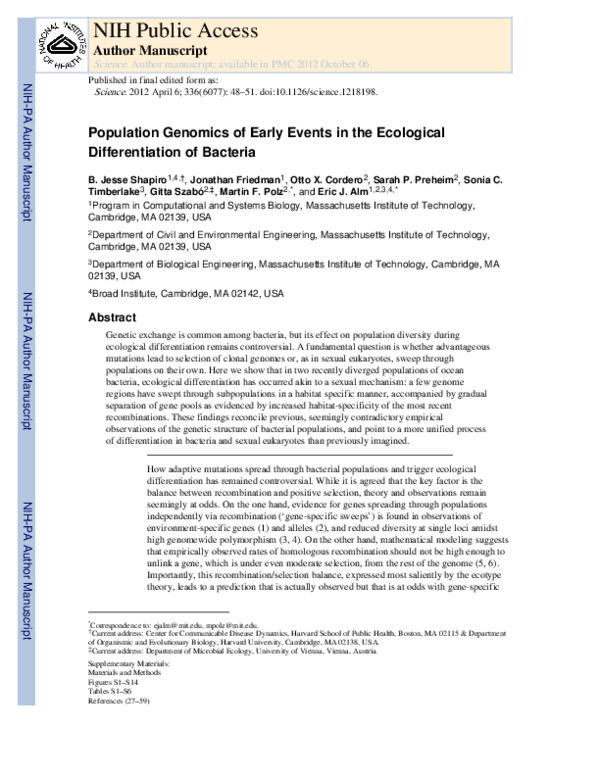 (PDF) Faculty of 1000 evaluation for Population genomics of early ...