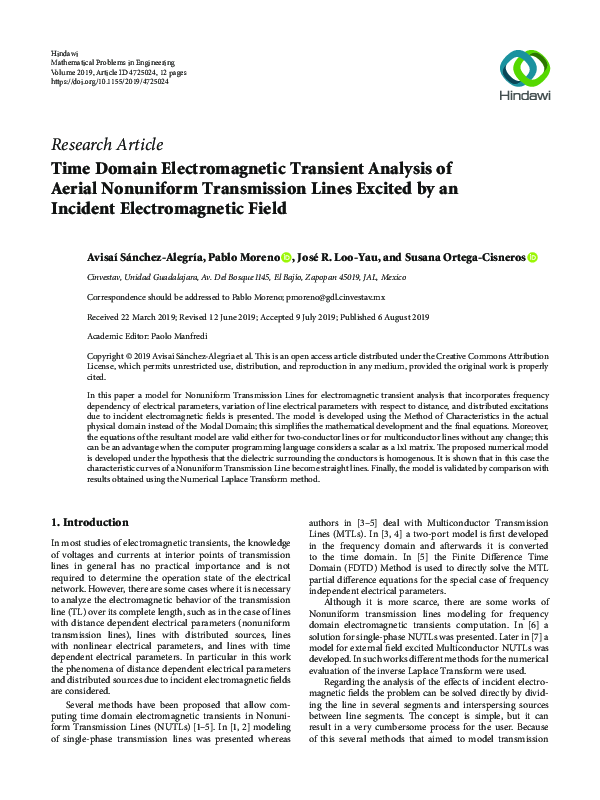 Pdf Time Domain Electromagnetic Transient Analysis Of Aerial Nonuniform Transmission Lines