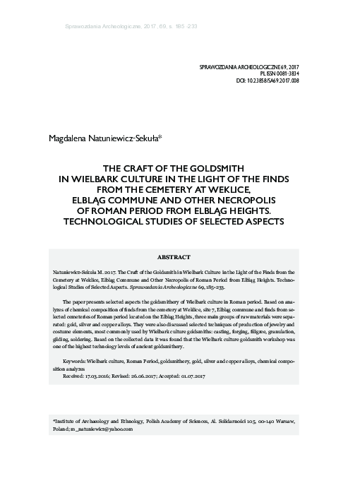 (PDF) The Craft of the Goldsmith in Wielbark Culture in the Light of ...