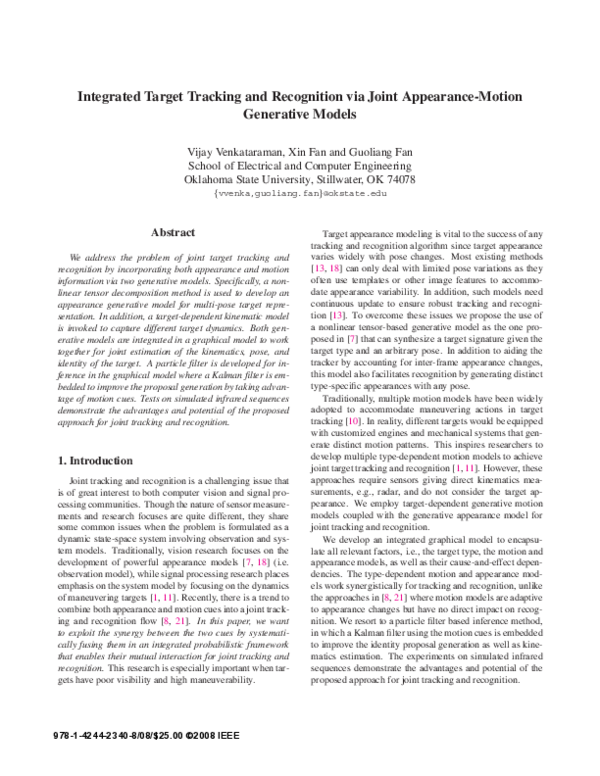 (PDF) Integrated target tracking and recognition via joint appearance-motion generative models