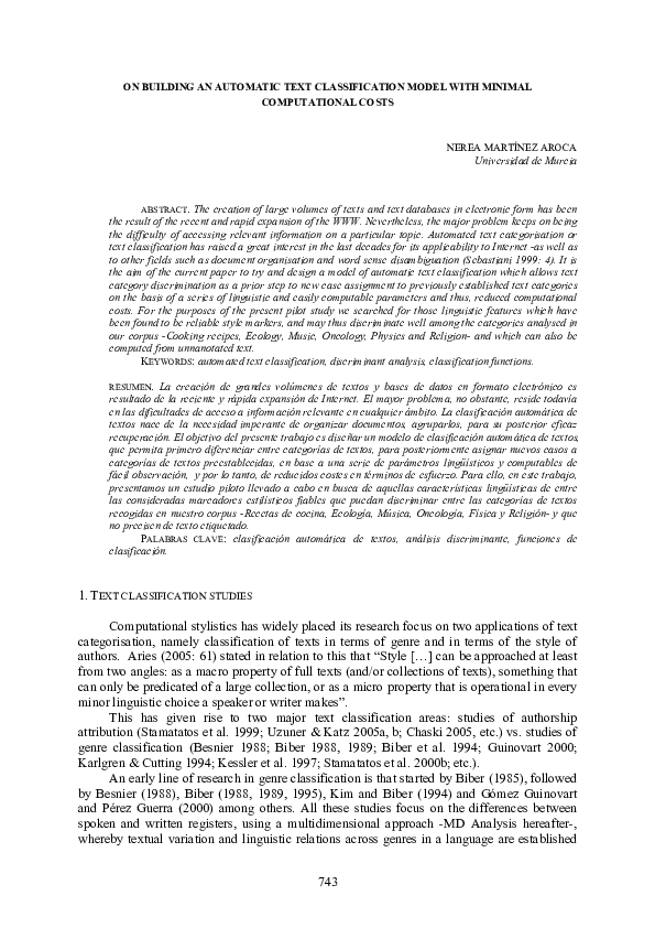 Pdf On Building An Automatic Text Classification Model With Minimal Computational Costs 