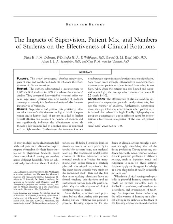 (PDF) The Impacts of Supervision, Patient Mix, and Numbers of Students ...