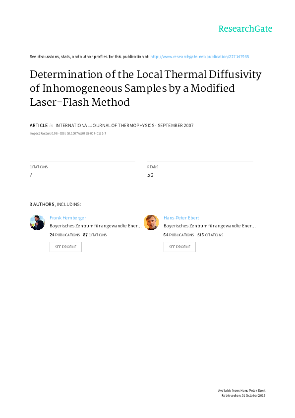 Pdf Determination Of The Local Thermal Diffusivity Of Inhomogeneous