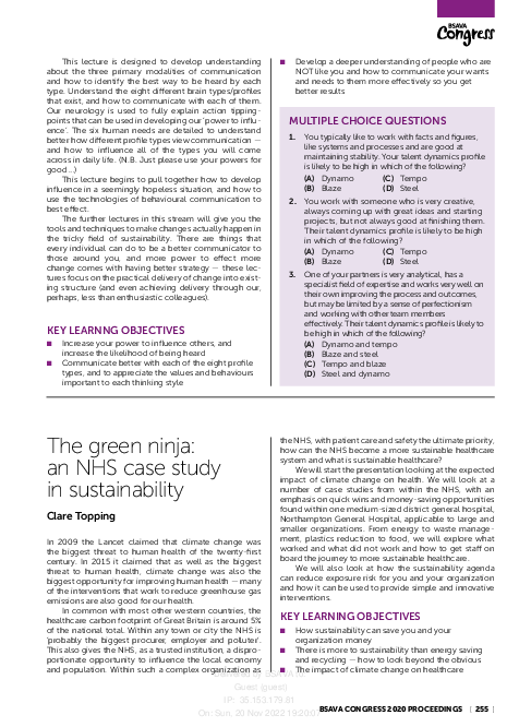 (PDF) The green ninja: an NHS case study in sustainability