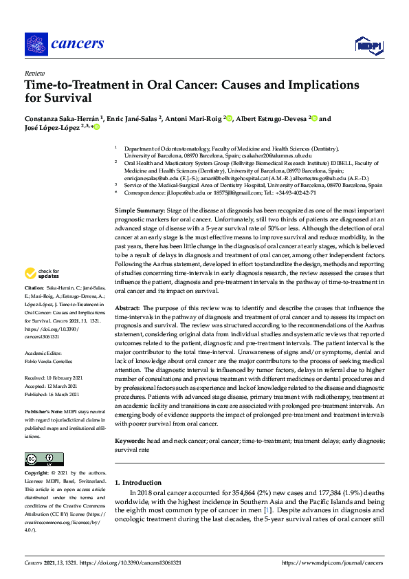 (PDF) Time-to-Treatment in Oral Cancer: Causes and Implications for ...