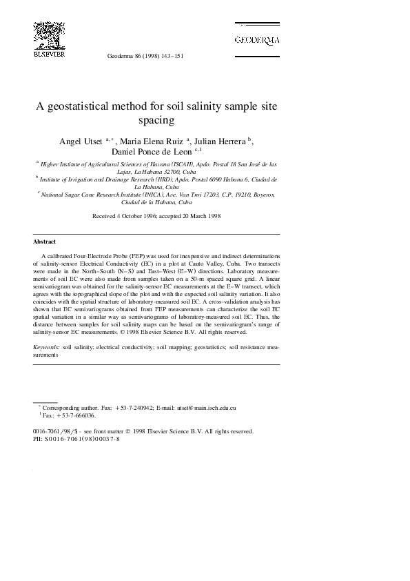 (PDF) A geostatistical method for soil salinity sample site spacing