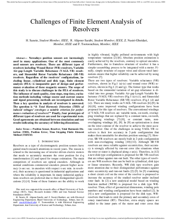 (PDF) Challenges of Finite Element Analysis of Resolvers