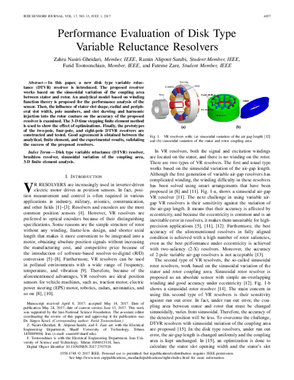 Pdf Performance Evaluation Of Disk Type Variable Reluctance Resolvers