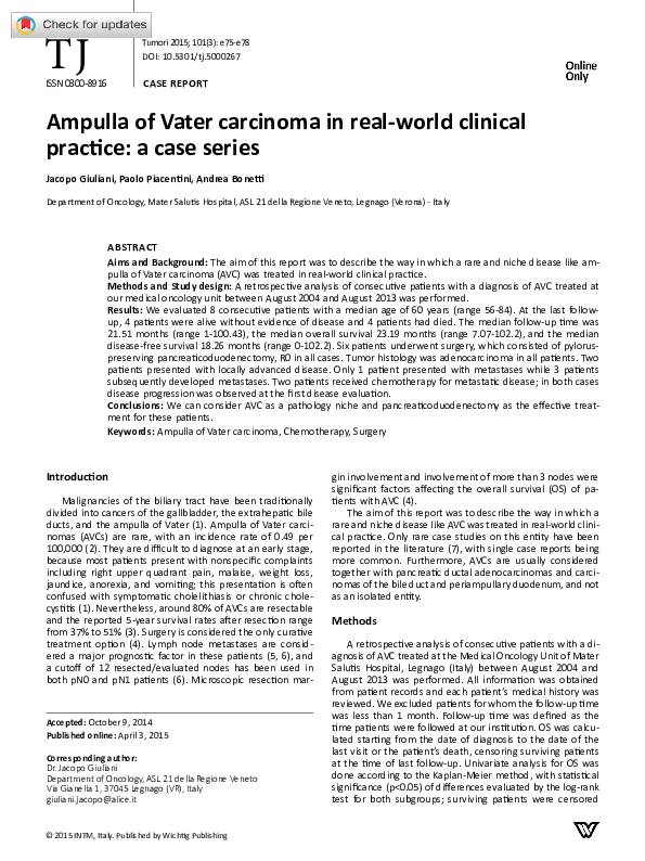 (PDF) Ampulla of Vater carcinoma in real-world clinical practice: a ...