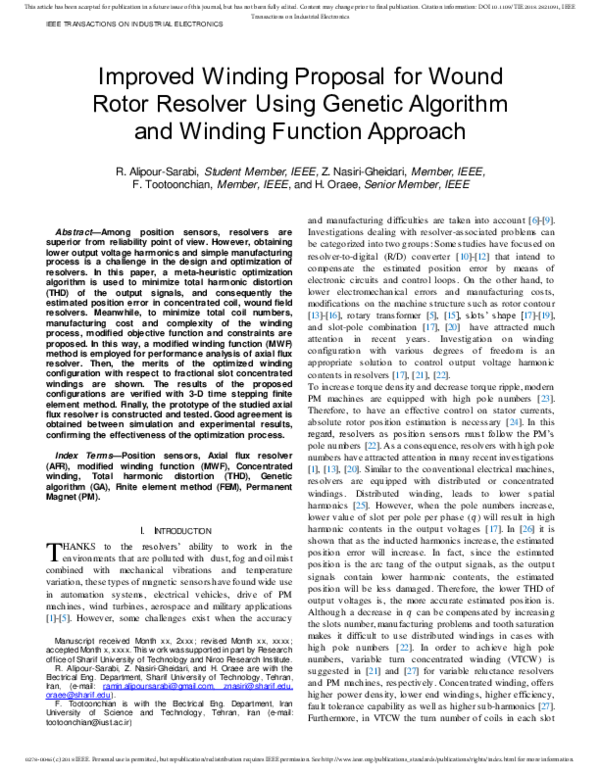 (PDF) Improved Winding Proposal for Wound Rotor Resolver Using Genetic Algorithm and Winding ...