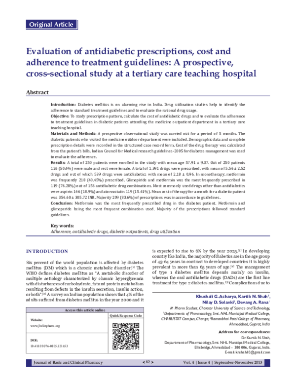 (PDF) Evaluation of antidiabetic prescriptions, cost and adherence to ...