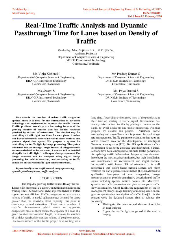 Pdf Real Time Traffic Analysis And Dynamic Passthrough Time For Lanes Based On Density Of Traffic